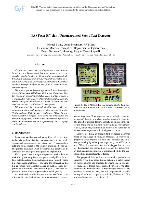 Pdf Fastext Efficient Unconstrained Scene Text Detector