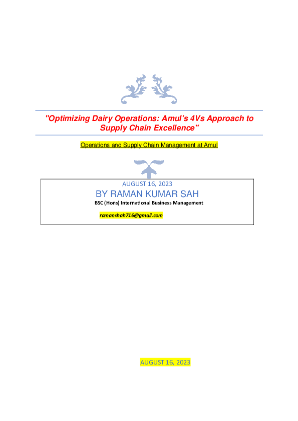 (PDF) "Optimizing Dairy Operations: Amul's 4Vs Approach to Supply Chain ...