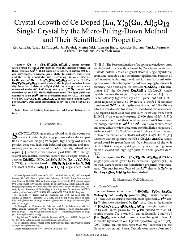 (PDF) Crystal Growth of Ce Doped $({\rm Lu},{\rm Y})_{3}({\rm Ga},{\rm Al})_{5} {\rm O}_{12 ...