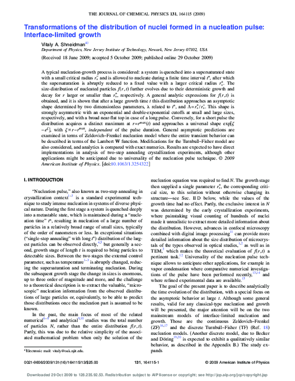 (PDF) Transformations of the distribution of nuclei formed in a nucleation pulse: Interface ...