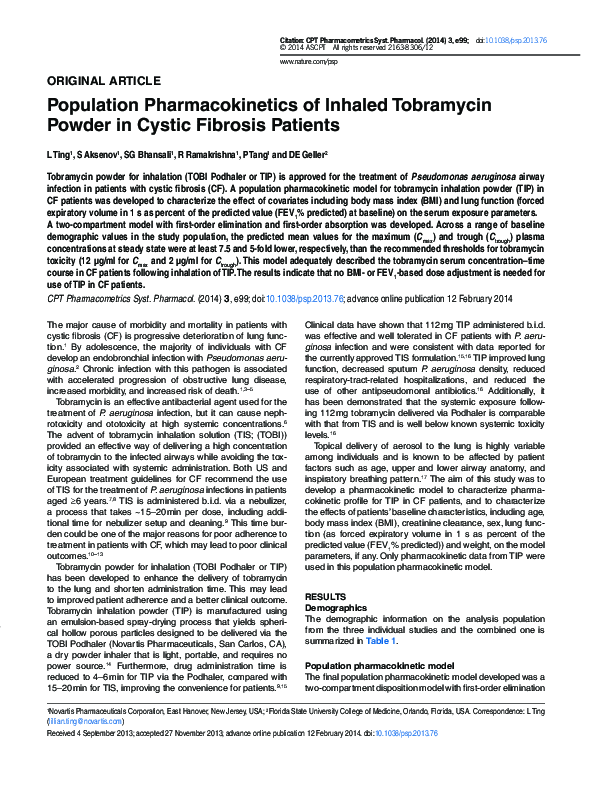 (PDF) Population pharmacokinetics of inhaled tobramycin powder in ...