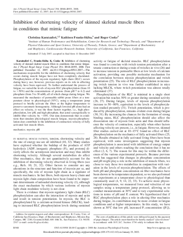 (PDF) Inhibition of shortening velocity of skinned skeletal muscle ...
