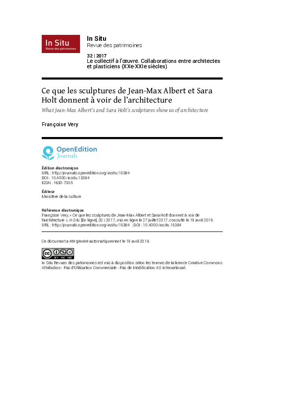 (PDF) Ce que les sculptures de Jean-Max Albert et Sara Holt donnent à ...