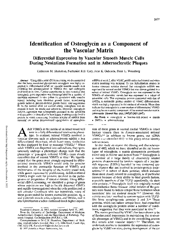 (PDF) Identification of Osteoglycin as a Component of the Vascular ...