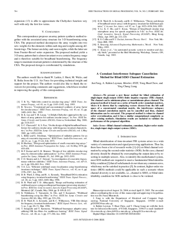 Pdf A Cumulant Interference Subspace Cancellation Method For Blind