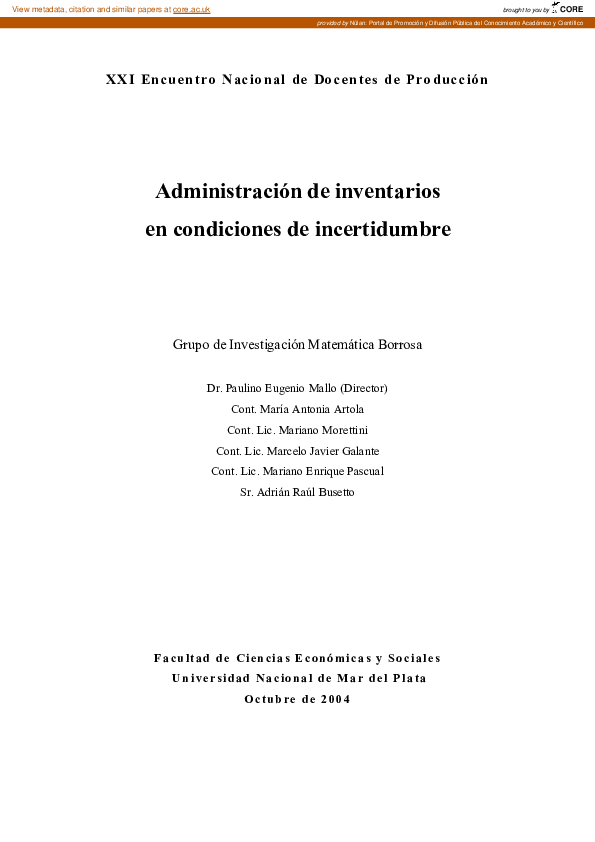 (PDF) Administración de inventarios en condiciones de incertidumbre