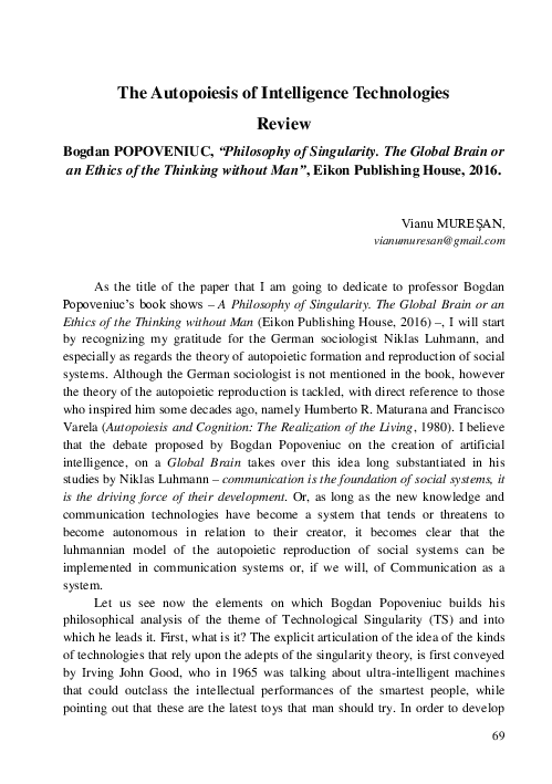 (PDF) The Autopoiesis of Intelligence Technologies Review Bogdan ...