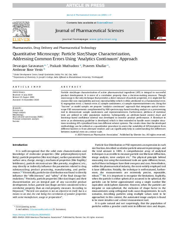 (PDF) Quantitative Microscopy: Particle Size/Shape Characterization, Addressing Common Errors ...