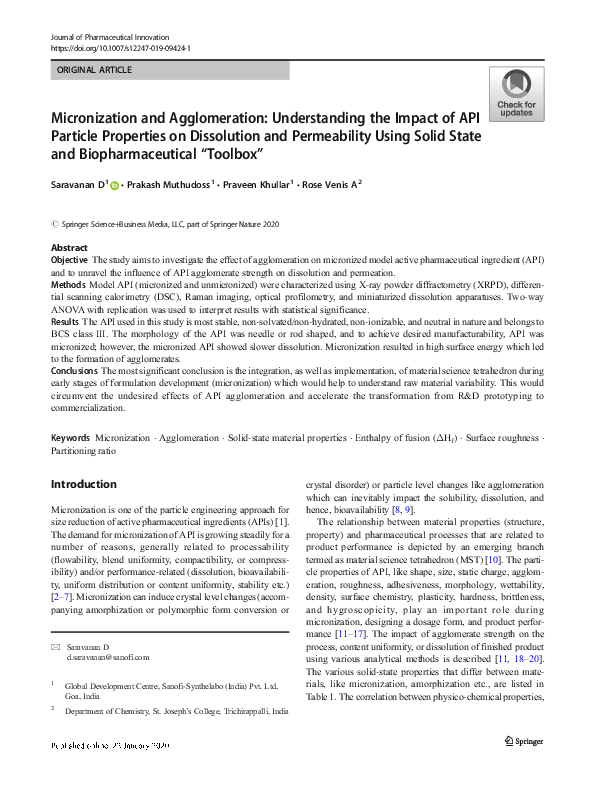 (PDF) Micronization and Agglomeration: Understanding the Impact of API ...