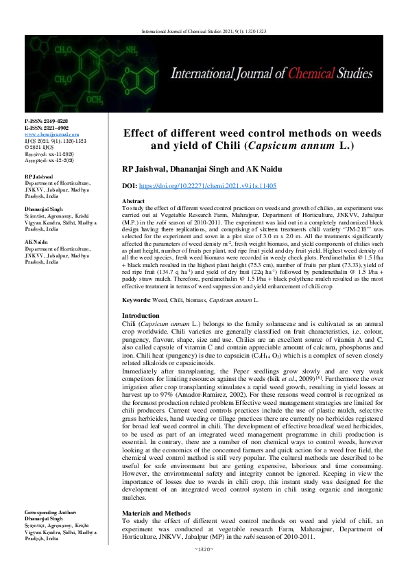 Pdf Effect Of Different Weed Control Methods On Weeds And Yield Of