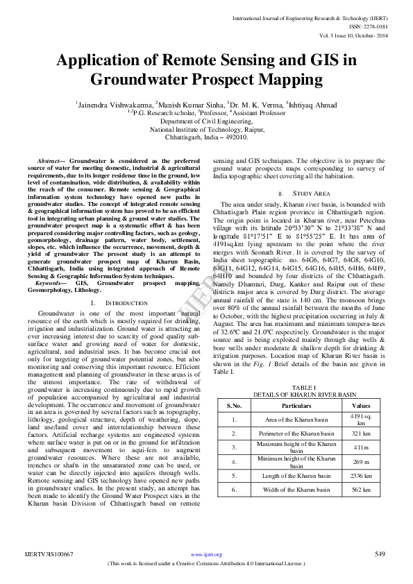 (PDF) Application of Remote Sensing and GIS in Groundwater Prospect Mapping