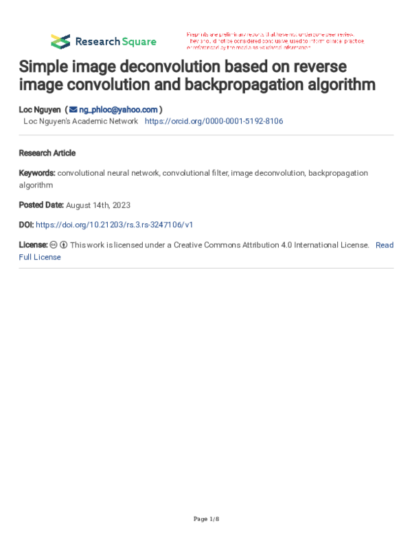 Pdf Simple Image Deconvolution Based On Reverse Image Convolution And