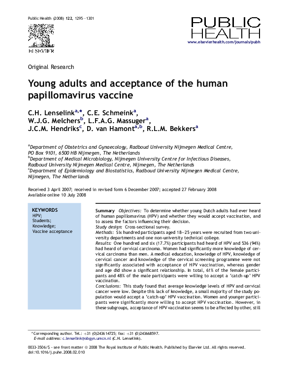 Pdf Young Adults And Acceptance Of The Human Papillomavirus Vaccine 6529