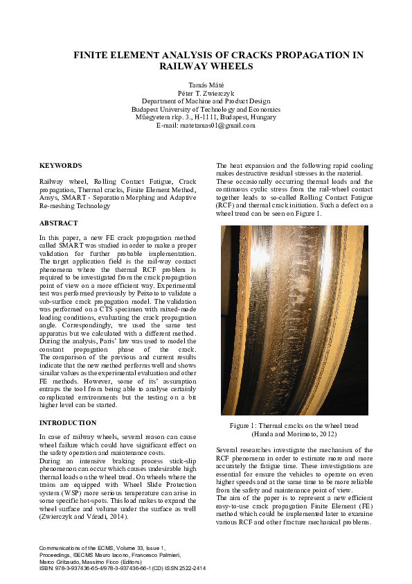(PDF) Finite Element Analysis Of Cracks Propagation In Railway Wheels