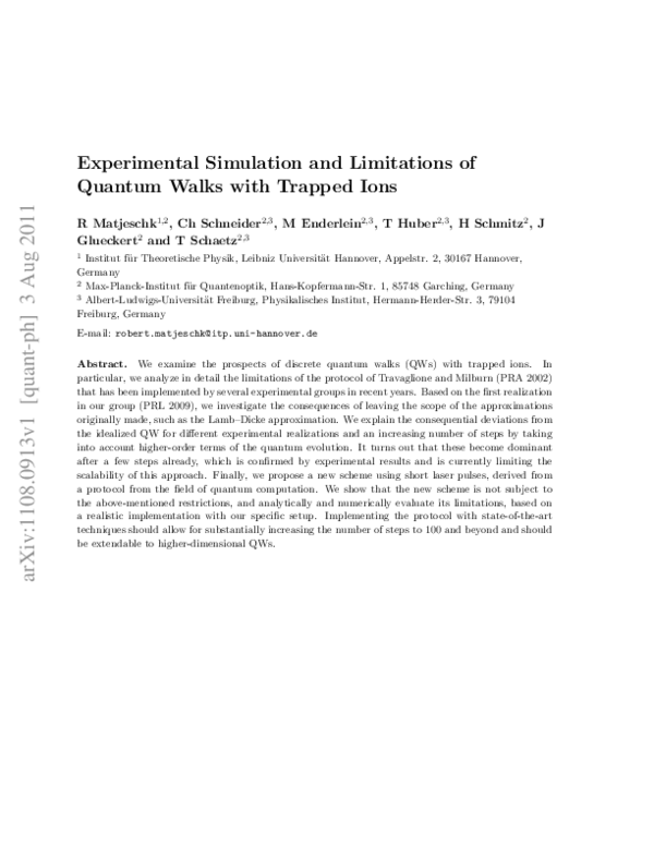 (PDF) Experimental simulation and limitations of quantum walks with trapped ions