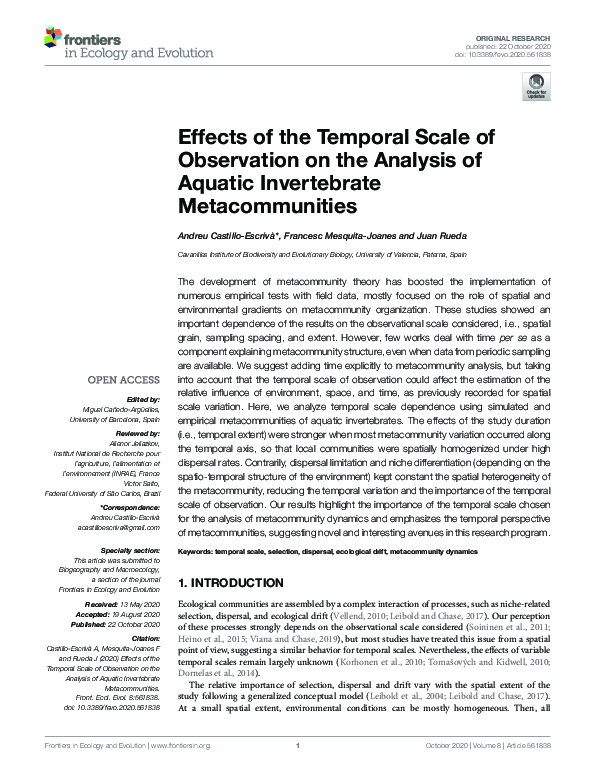 (PDF) Effects of the Temporal Scale of Observation on the Analysis of Aquatic Invertebrate ...