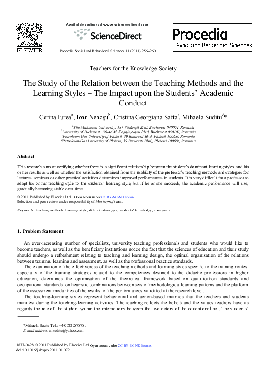 Pdf The Study Of The Relation Between The Teaching Methods And The