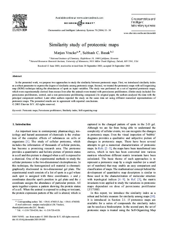 (PDF) Similarity study of proteomic maps