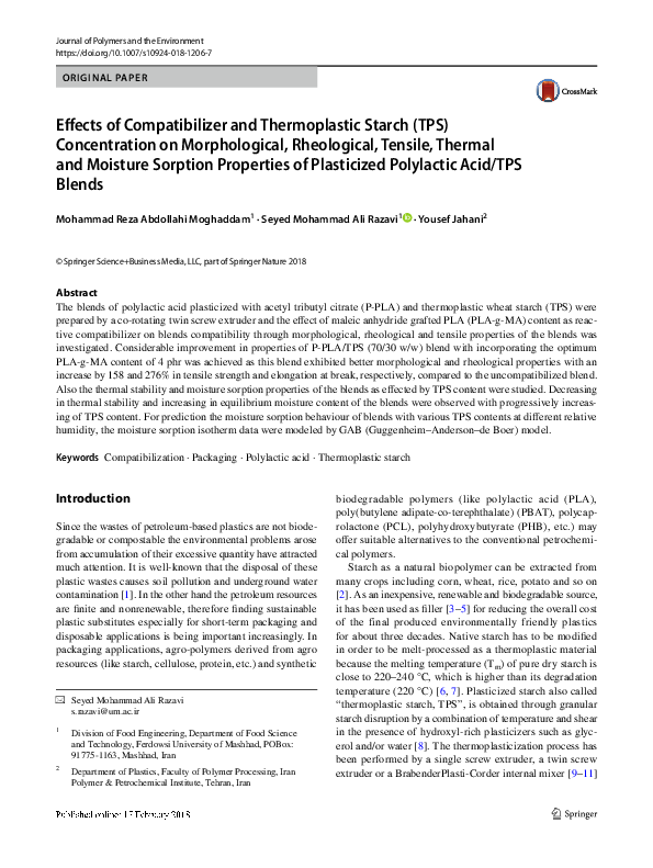 (PDF) Effects of Compatibilizer and Thermoplastic Starch (TPS) Concentration on Morphological ...