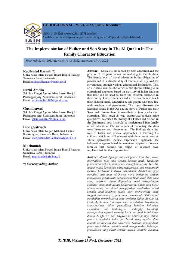 (PDF) The Implementation of Father and Son Story in The Al Qur'an in ...