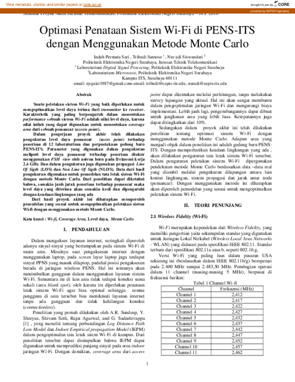 (PDF) Optimasi Penataan Sistem Wi-fi di PENS-ITS Dengan menggunakan ...
