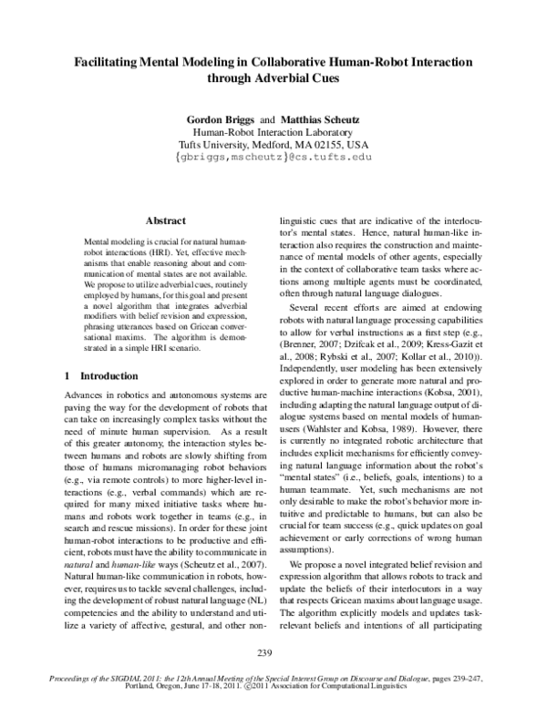 (PDF) Facilitating Mental Modeling in Collaborative Human-Robot Interaction through Adverbial Cues