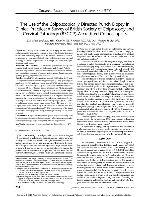 (PDF) The Use of the Colposcopically Directed Punch Biopsy in Clinical Practice: A Survey of ...