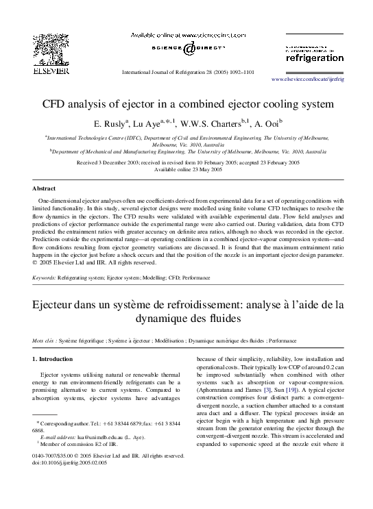 (PDF) CFD analysis of ejector in a combined ejector cooling system | Eddy Rusly - Academia.edu