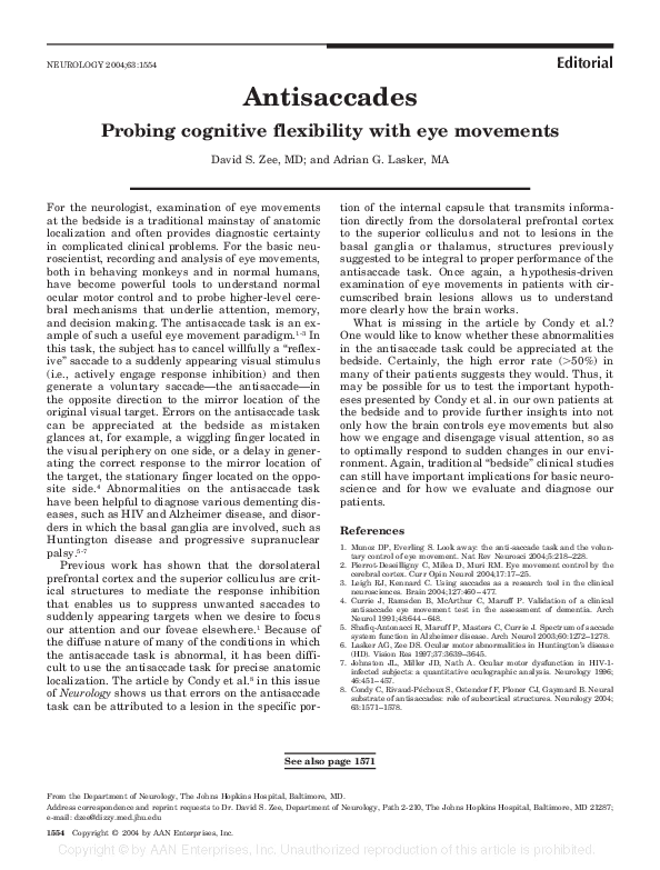 (PDF) Antisaccades: Probing cognitive flexibility with eye movements