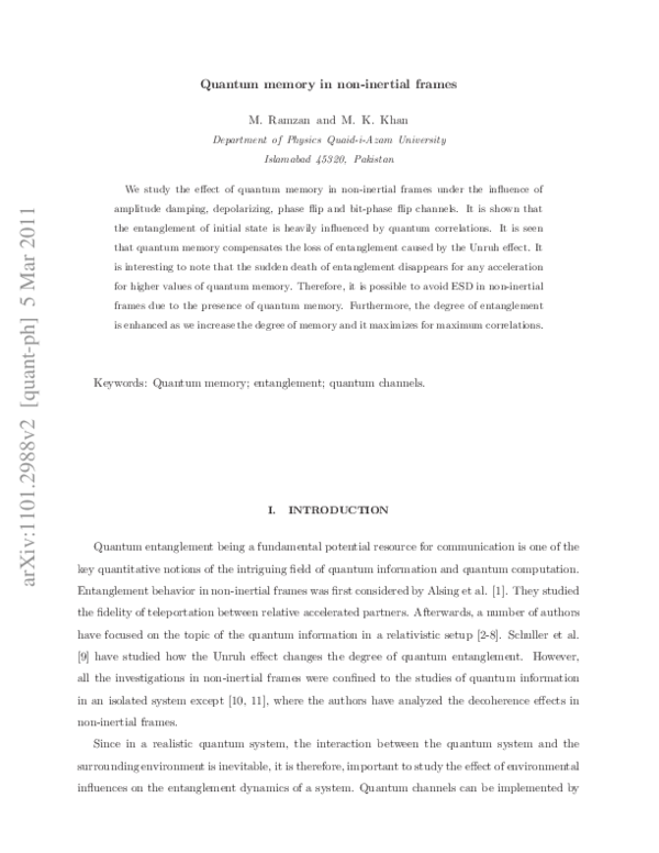(PDF) Quantum memory in non-inertial frames