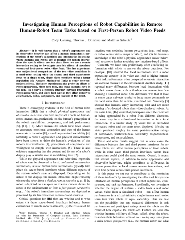 (PDF) Investigating human perceptions of robot capabilities in remote human-robot team tasks ...