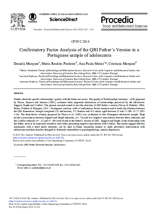 (PDF) Confirmatory Factor Analysis of the QRI Father's Version in a ...