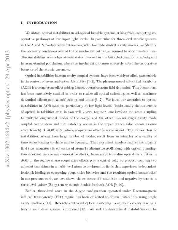 (PDF) Optical instabilities in three-level lambda and V system inside ...
