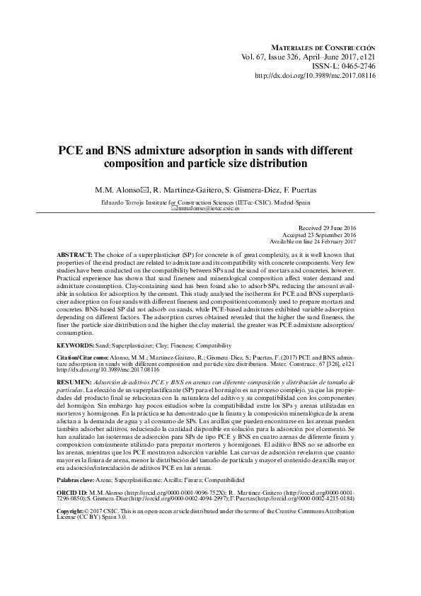 (PDF) PCE and BNS admixture adsorption in sands with different ...