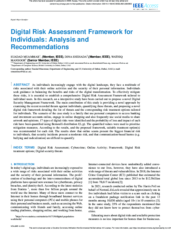 (PDF) Digital Risk Assessment Framework for Individuals: Analysis and ...