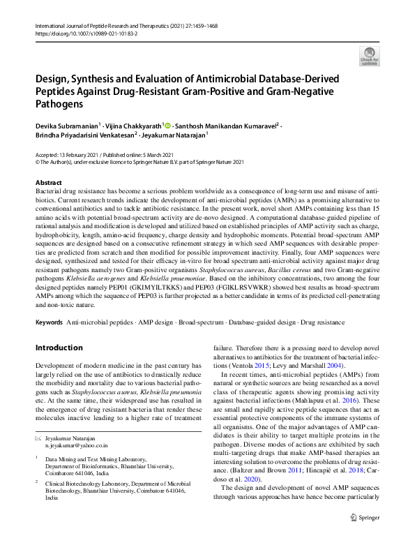 (PDF) Design, Synthesis and Evaluation of Antimicrobial Database ...