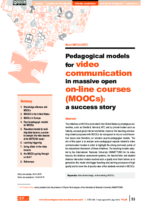 (PDF) Pedagogical models for video communication in massive open on-line courses (MOOCs)