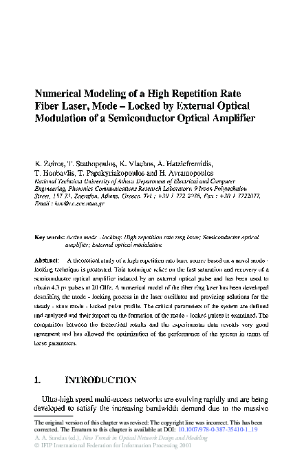 (PDF) Numerical Modeling of a High Repetition Rate Fiber Laser, Mode ...