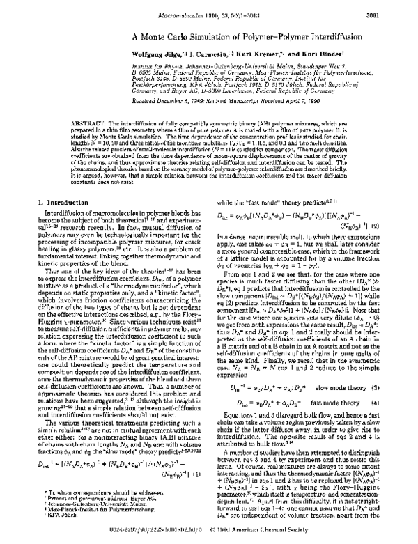 (PDF) A Monte Carlo simulation of polymer-polymer interdiffusion