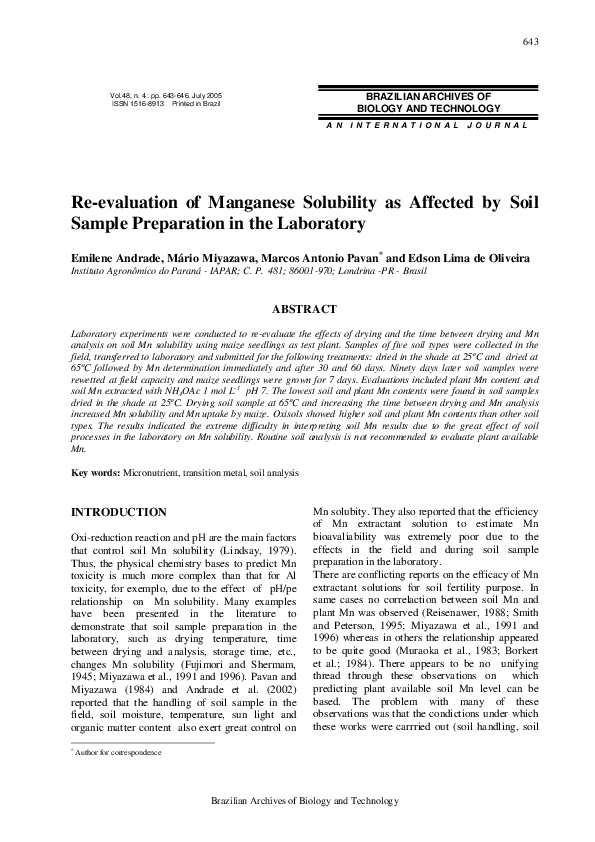 (PDF) Re-evaluation of manganese solubility as affected by soil sample ...