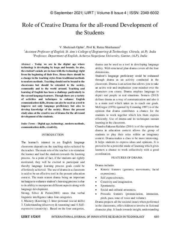 (PDF) Role of Creative Drama For The All-round Development Of The Students