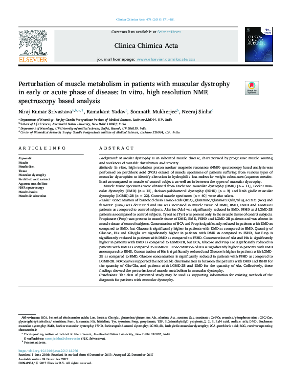 (PDF) Perturbation of muscle metabolism in patients with muscular ...