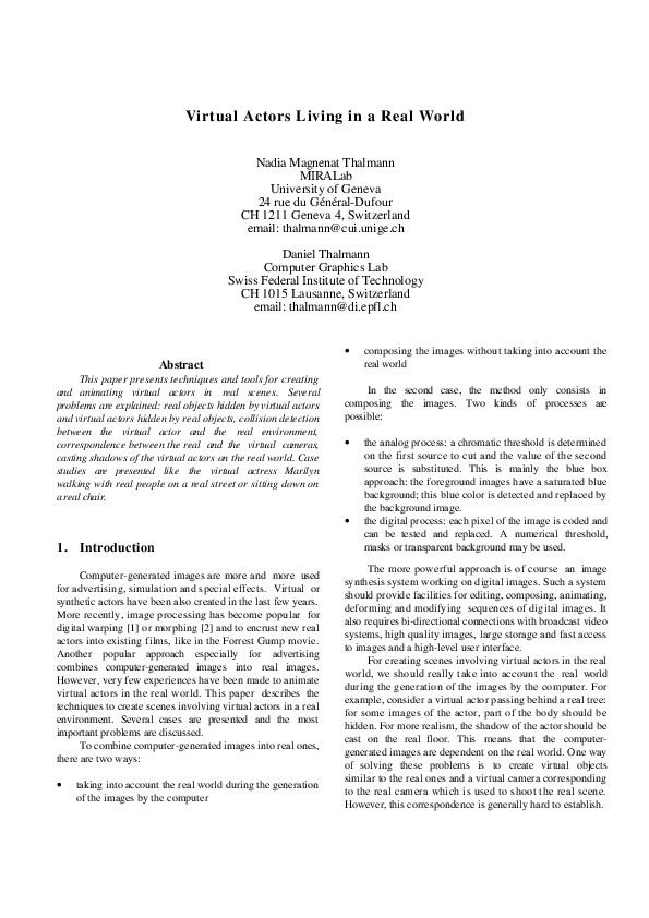 (PDF) Virtual actors living in a real world