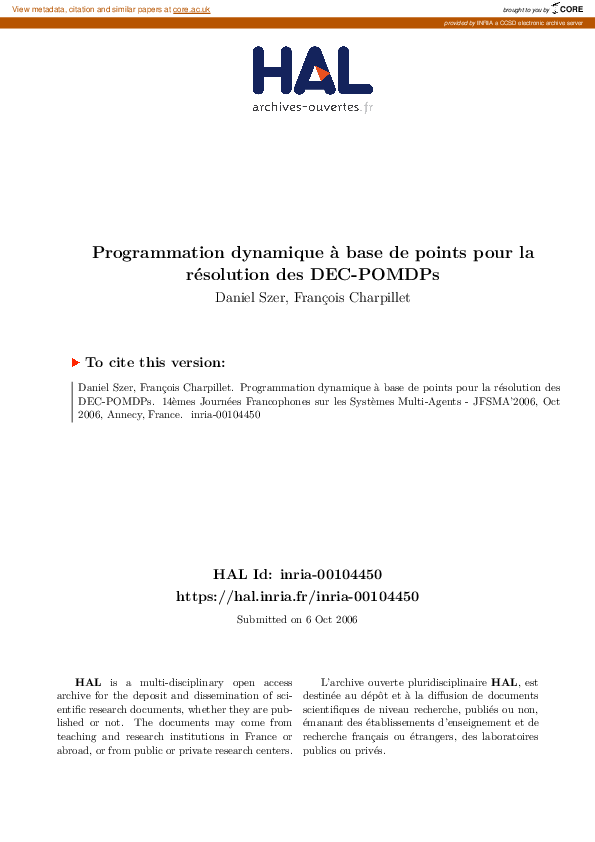 (PDF) Programmation dynamique à base de points pour la résolution des ...