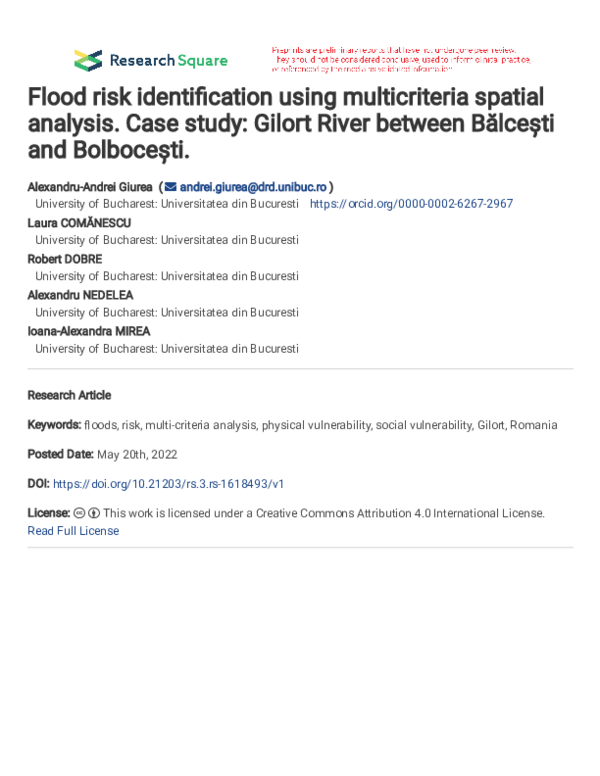 (PDF) Flood risk identification using multicriteria spatial analysis. Case study: Gilort River ...