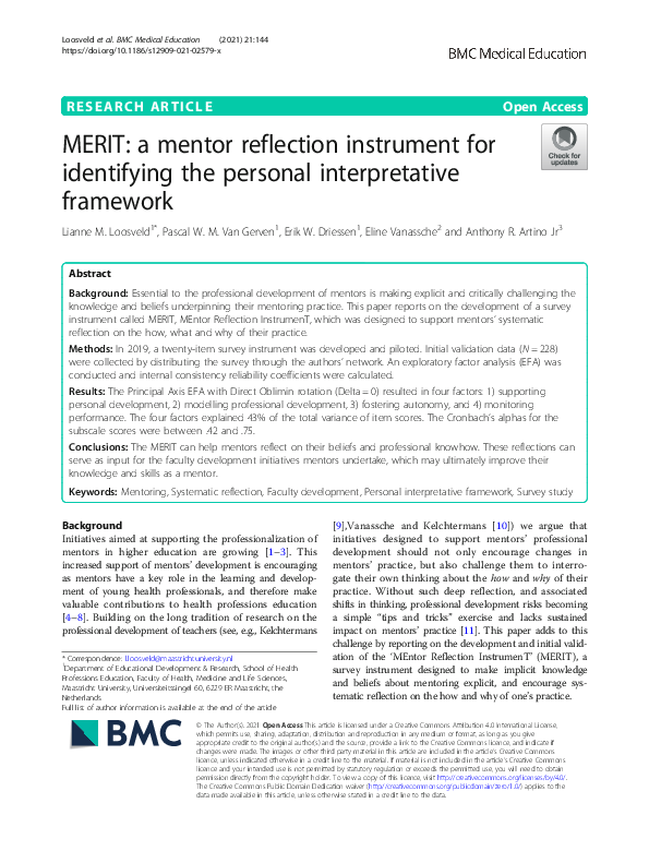 (PDF) MERIT: a mentor reflection instrument for identifying the ...