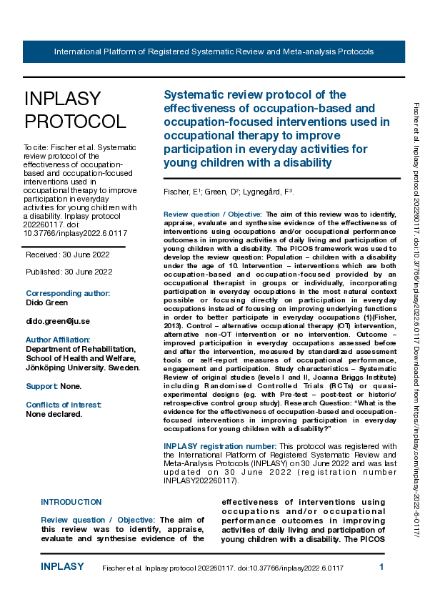 (PDF) Systematic review protocol of the effectiveness of occupation ...