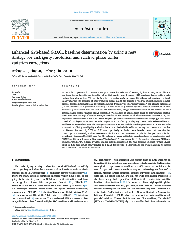 (PDF) Enhanced GPS-based GRACE baseline determination by using a new ...