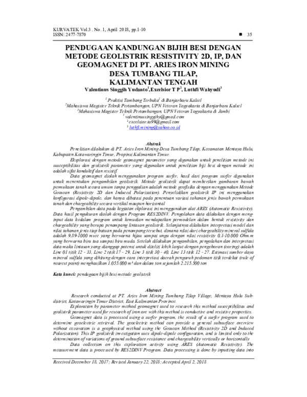 (PDF) Pendugaan Kandungan Bijih Besi Dengan Metode Geolistrik Resistivity 2D, Ip, Dan Geomagnet ...