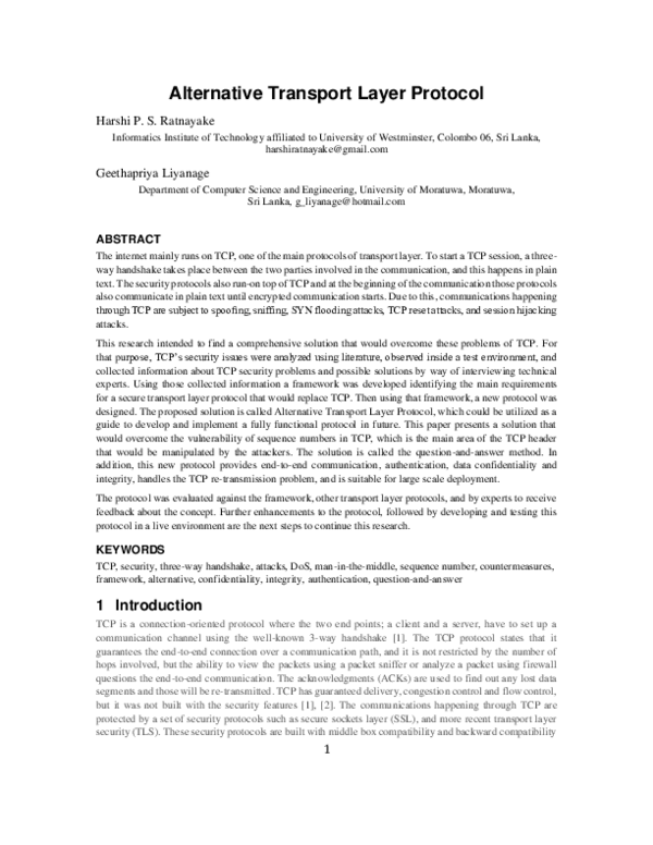 (PDF) Alternative Transport Layer Protocol